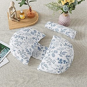 Lemfux Maternity Belly Double Wedge Pillows for Pregnant Women Sleeping, Elegant Adjustable Leaf Printed Pregnancy Pillow for Back Support, 100% Cotton, White, Farmhouse Style, for Side Sleeper