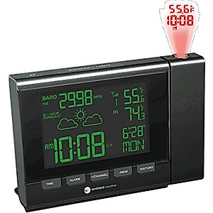 Ambient Weather RC-8401 Projection Clock with Forecast, Barometer, Atomic Clock and Indoor/Outdoor Temperature Color Changing Display