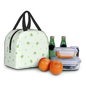 carati Insulated Lunch Bag for Women, Cooler Tote Reusable Lunch Box Container For Work Office Picnic Little Green Frog Cute