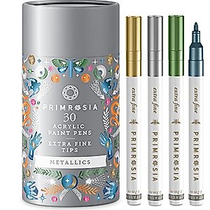 Primrosia 30 Metallic Markers - Acrylic Paint Pens – Extra Fine Tip Metallic Markers Set. Art supplies for DIY Craft, Drawing, Ceramics, Coloring, Rock Painting, Calligraphy and Lettering