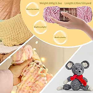 Yizzvb 4 * 3.35oz/100g Chenille Yarn, Velvet Yarn, Chenille Yarn for Crocheting, Blanket Yarn with Big Eye Needles, Stitch Markers, Soft Chenille Yarn for Crocheting Weaving Craft Blankets (Pink)