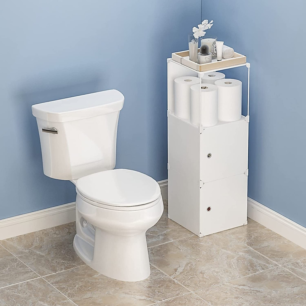 Aetic 3 Tier Cube Storage Storage Bathroom Storage Cabinet Bathroon Organizer Free Standing Side Storage Cubes with Doors 3 Cube White