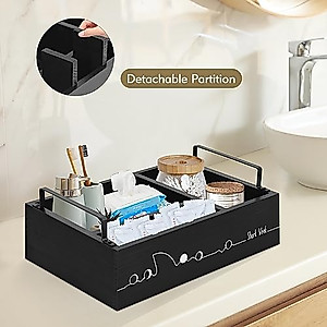 Wooden Tampon Holder for Bathroom, Shark Week Tampon Storage with Handles, Farmhouse Bathroom Storage Container for Underwear, Roll Paper, Wipes, Sanitary Tampon, Feminine Product Organizer, (Black 2)