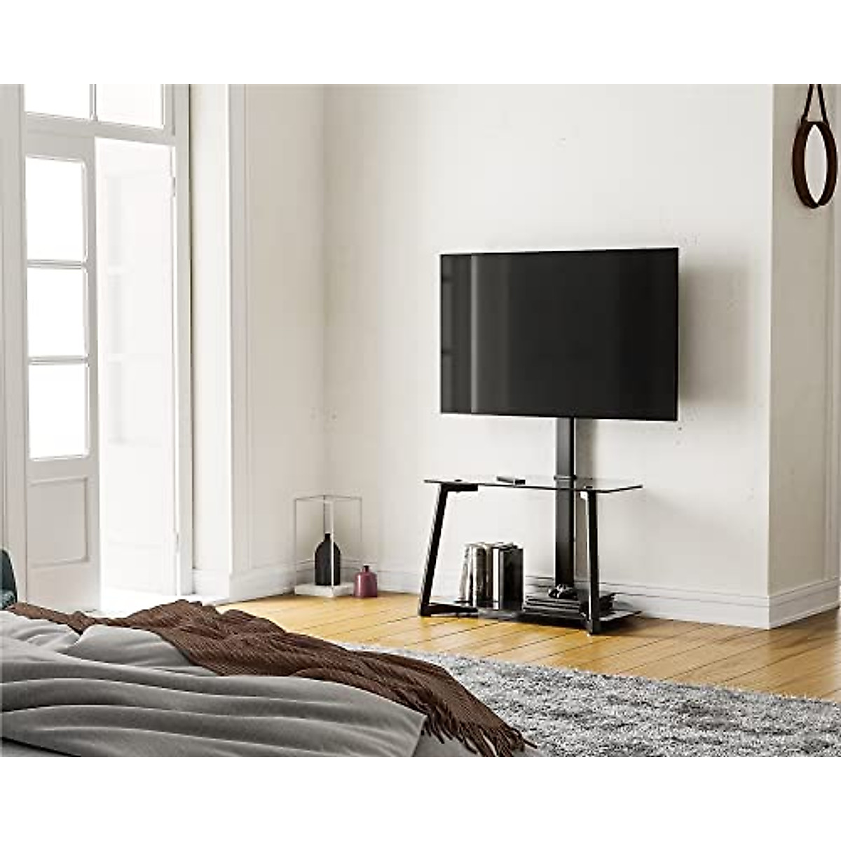 Floor TV Stand with Storage for 23-55 Inch TVs Universal Corner TV Stand for Media-Height Adjustable Glass Entertainment Center with Mount TV Stands Cable Management,VESA 400x400mm