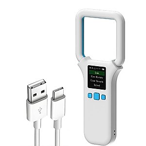 AHANIN Pet Microchip Scanner RFID 134.2Mhz/125Khz FDX-B(ISO 11784/11785) Chip Reader 1000 Data Records Animal Universal Microchip Tag Reader Scanner with 1.44” TFT Screen Rechargeable Battery