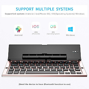Geyes Bluetooth Keyboard Foldable Portable Folding Travel Keyboard for iPhone 15 Pro Plus/Xs/max/x/14/13 /12/11 /iPad/iPad Mini 4, Samsung Android Tablet Smart Phone (Rose Gold)