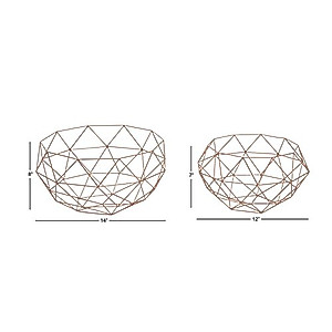 Deco 79 Metal Geometric Wire Tray, Set of 2 12", 14"W, Gold