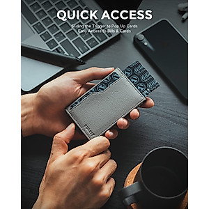 VULKIT Card Holder Wallet for Mens with ID Windows RFID Blocking Pop Up Wallet Slim Leather Wallet Holds Up to 12 Cards Men's Card Case, Iron Grey