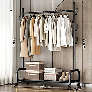TCXSSL Industrial Pipe Clothing Rack Clothing Racks On Wheels, Retail Clothes Rack Rolling Racks for Hanging Clothes Rustic Heavy Duty Clothes Rack (Color : Black, Size : 100 * 37 * 154cm)