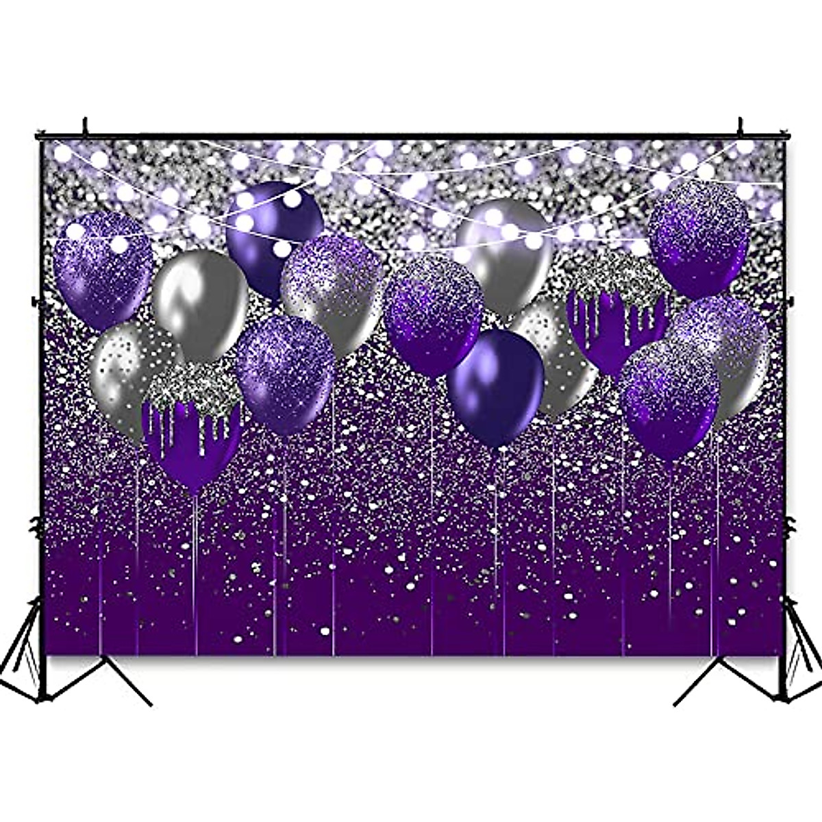Avezano Purple and Silver Glitter Backdrop for Birthday Wedding Prom Graduation Photography Background Glitter Silver Purple Balloon Party Decorations Photoshoot Photobooth (7x5ft, Purple and Silver)