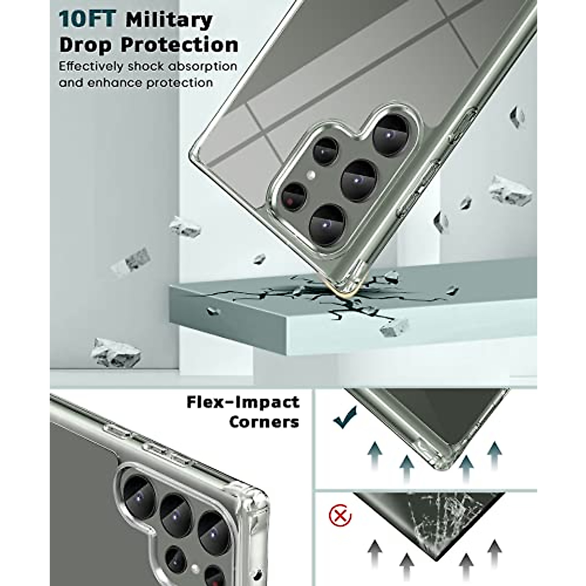 MIODIK Clear Case for Samsung Galaxy S23 Ultra, with Camera Lens Protector×2, [Military Grade Protective] [Non-Yellowing] Shockproof Slim Cover for S23 Ultra 5G 6.8 Inch 2023 (Transparent)