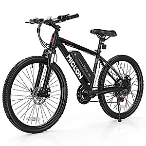 MICLON Electric Bike, Electric Bike for Adults 26'' E-Bikes 350W BAFANG Motor, 2X Faster Charge, Removable Battery, 20MPH Mountain Bike with Suspension Fork, 21 Speed Gears Bicycle LED Display - BALCK
