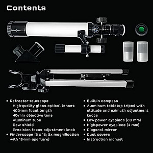 The Thames & Kosmos Telescope Essential STEM Tool | Childrens Refractor Telescope with 100x Magnification & Built-in Compass | Classic Scientific Device for Astronomical & Terrestrial Observations