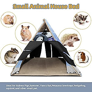 RATGDN Small Pet Hideout Merry Christmas Penguin Watercolor Hamster House Guinea Pig Playhouse for Dwarf Rabbits Hedgehogs Chinchillas