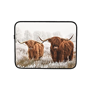 Winter Snow Scottish Highland Cow 13 inch Portable Laptop Sleeve Compatible with MacBook Air Notebook Computer Case for Men Women College School Students