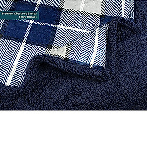 PAVILIA Premium Plaid Sherpa Fleece Throw Blanket | Super Soft, Cozy, Plush, Lightweight Microfiber, Reversible Throw for Couch, Sofa, Bed, All Season (50 X 60 Inches Navy Blue)