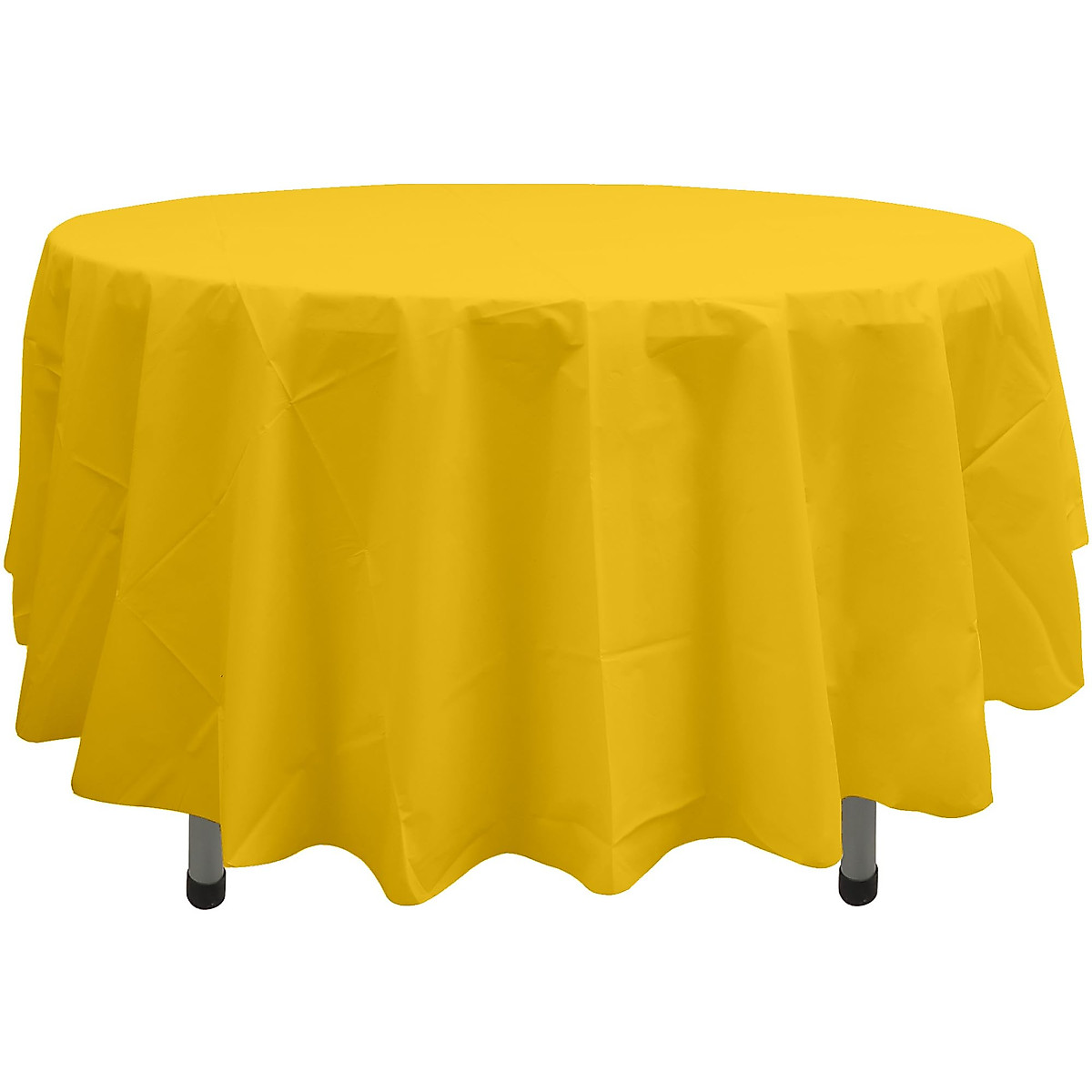 PARTY ULYJA Yellow 2 Pack Plastic Tablecloth Round 84 Inches Disposable Sunny Mustard Yellow Durable Table Covers for Dining, Birthday, Wedding, Picnic, Event and Outdoor Use
