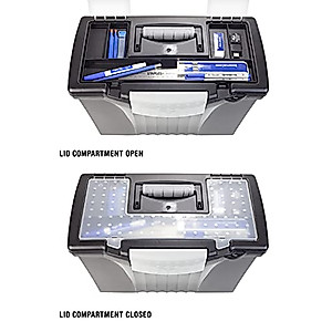 Storex Legal File Box with Organizer Lid – Plastic Office File Storage Box for Letter and Legal Hanging Folders, 17.13 x 9.63 x 11 Inches, Black, 1-Count (61510U01C)