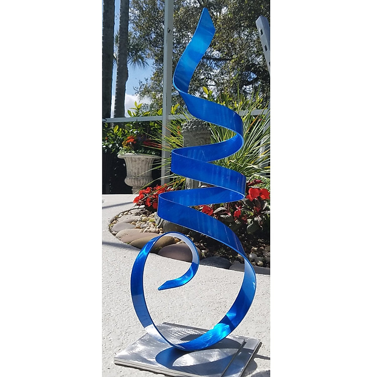 Statements2000 Modern Metal Centerpiece, Abstract Garden Decor, Contemporary Table Top Accent Sculpture - Blue Sea Breeze Accent by Jon Allen - 18"