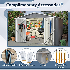 DHPM Outdoor Sheds 10FT x 8FT & Outdoor Storage Clearance, Metal Anti-Corrosion Utility Tool House with Lockable Door & Shutter Vents, Waterproof Storage Garden Shed for Backyard Lawn Patio