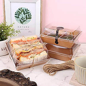 50 Pack Roll Cake Box with Lids Swiss Roll Containers Paper Charcuterie Boxes 5 Inch Oil-Proof Disposable Food Containers Brown Square Bakery Boxes for Cookies Sushi Muffin Pastry Sandwich with 50 Seal Stickers