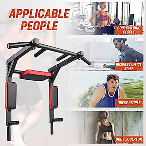 KDFJ Multifunctional Pull Up Bar Wall Mount Dip Station Home Gym Workout Power Tower Set Training Equipment Heavy Duty Dip Stand-Black