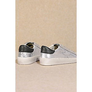 Mi.iM Brady Rubber Sole Lace-up Rhinestone Glitter Leather Suede Star Sneakers (8.5, Silver)