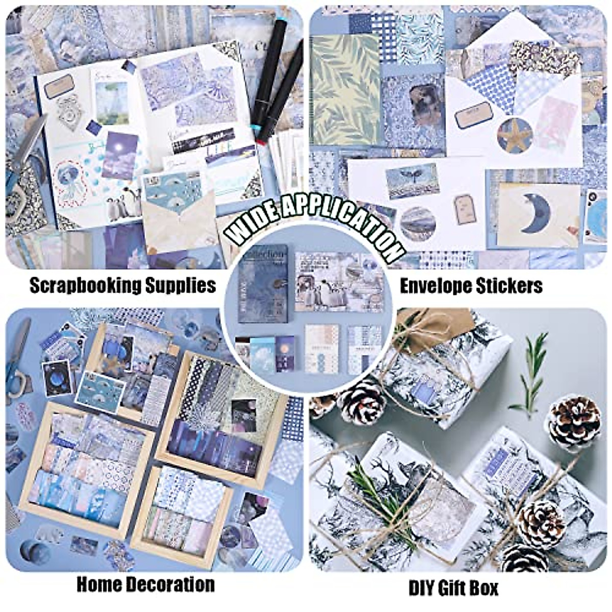 Urradia Scrapbooking Kit for Kids and Adults - 423pcs Blue Space Nature Themed Craft Papers and Stickers