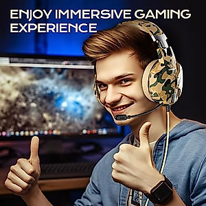 YINSAN Gaming Headset for Xbox One, PS4 Headset with Mic, Stereo Surround Sound, Noise Cancelling Microphone & One-Key Mute, Cool Camo Gaming Headphones for Nintendo Switch PS5 PC