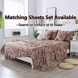 FADFAY Paisley Duvet Cover Set 100% Cotton Ultra Soft Red and Beige Reversible Paisley Bedding Set with Hidden Zipper Closure 3 Pieces, 1Duvet Cover & 2Pillowcases, King/California King Size