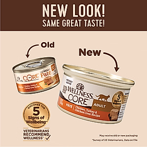 Wellness CORE Grain-Free Wet Cat Food, Natural Canned Food for Cats, Made with Real Meat (Chicken, Turkey & Chicken Liver Pate) , 3 Oz Cans (Pack of 12)