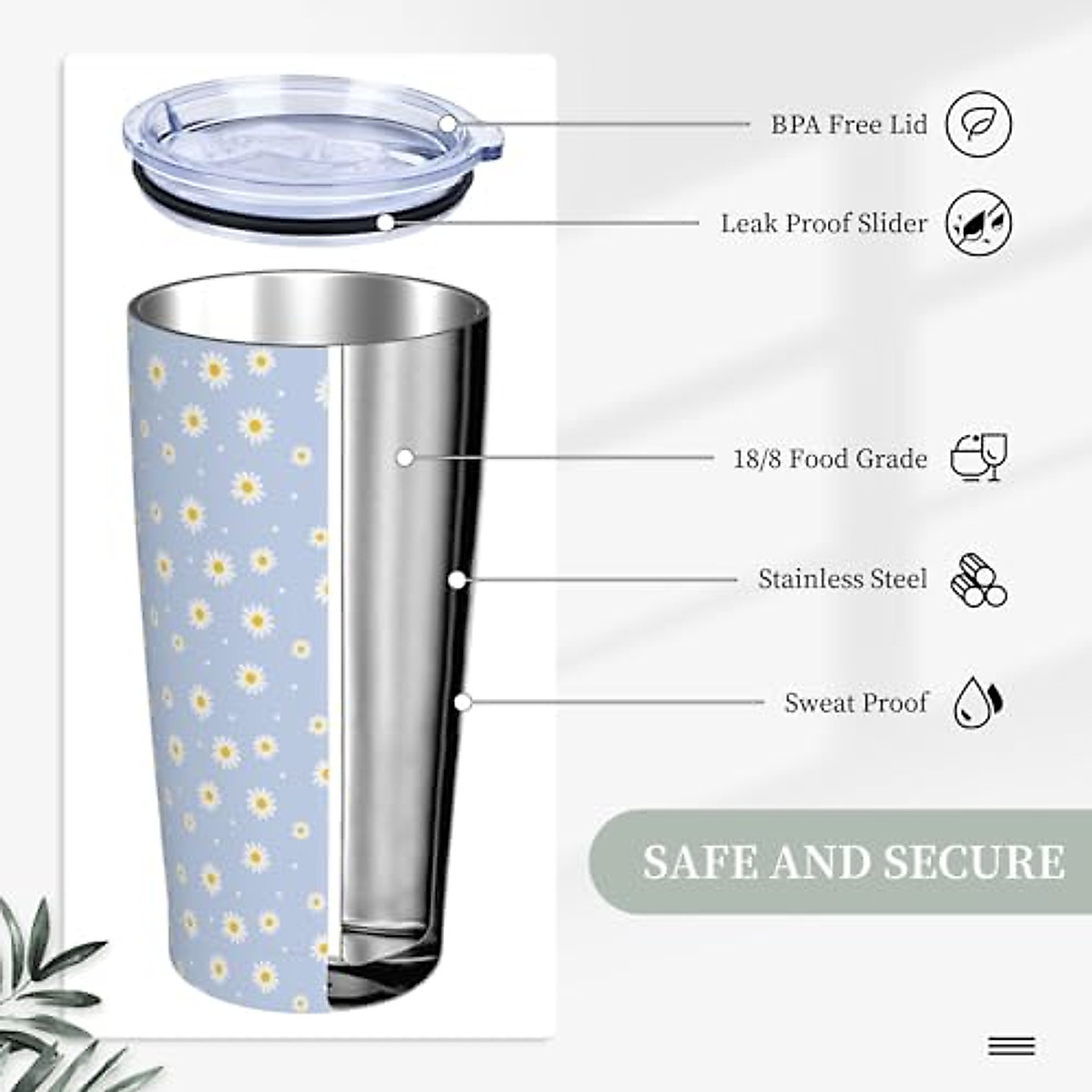 Yaxongx 20oz Tumbler Cartoon Little Daisy Double Wall Vacuum Insulated Coffee Mug with Lid and Metal Straw Brush Reusable Stainless Steel Water Bottle Travel Cup Gifts for Car Ice Drinks Hot Beverage