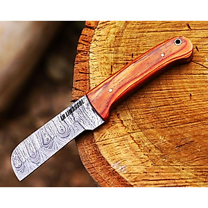 LH LIMASSOL Custom Handmade Damascus steel Bull cutter knife , cowboy knives with pancake leather sheath