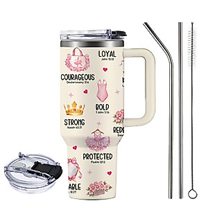 NIAXAUYT Christian Dance Gift, 40 Oz God Says I Am Dancer Tumbler With Handle, Christian Gifts for Girls/Women, Inspirational Religious Birthday Gifts for Dancer Bible Verse Cup, Ballet Dance Gifts