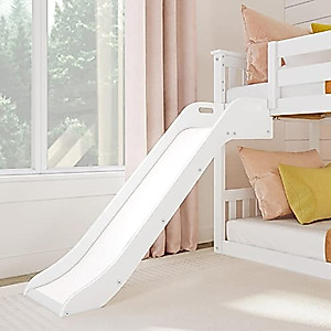 Max & Lily Solid Wood Twin over Twin Size Low Bunk Beds for Kids with Slide and Ladder, 400 lbs Weight Capacity, 14" Safety Guardrail, Anti-Slip Steps, White