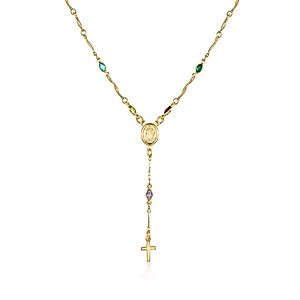 Barzel 18K Gold Plated Multicolor Virgin Mary Necklace - Made In Brazil (18 Inches)