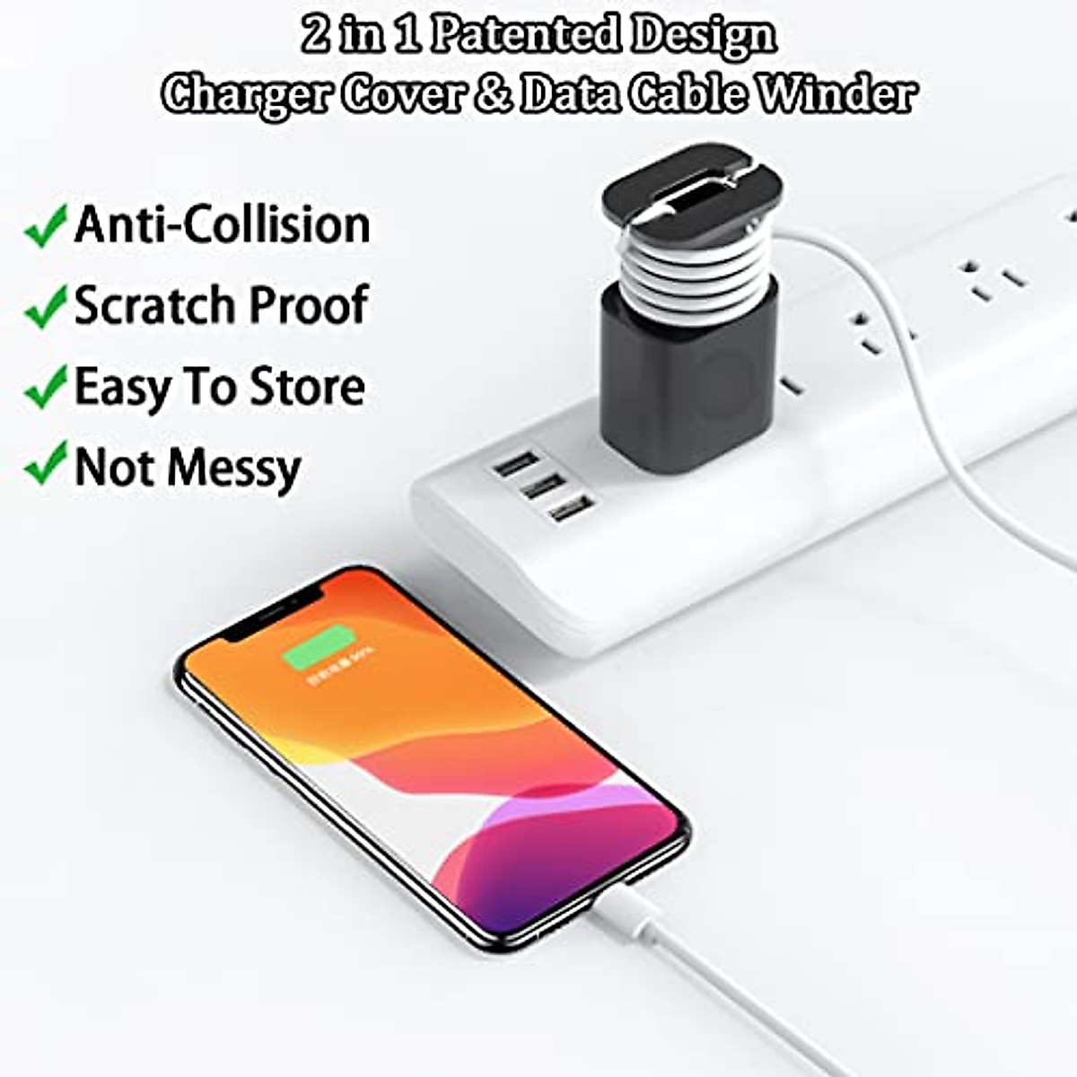 2 In 1 Silicone Charger Protector, Compatible with 20W/18W USB-C Chargers, Data Cable Winder Anti-Break Protection Cable Storage, Suitable for 11/12 Charger Waterproof Silicone Protective Case (White)