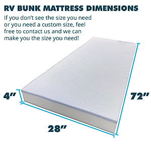 Foamma 4" x 28" x 72" Gel Memory Foam RV Bunk Mattress Replacement, Medium Firm, Pressure Relieving, Cooling Premium Comfort, USA Made, No Cover