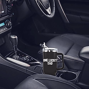 One Lucky Dad Tumbler 40 oz Tumblers with Handle Insulated Tumblers Stainless Steel Tumbler