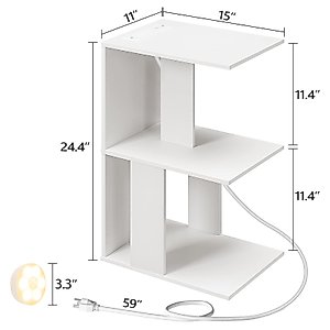 MAHANCRIS End Table with Charging Station and Side Tables with Charging Station bundle，Narrow Side Table for Small Spaces，2-Tier Nightstand with Tempered Glass Top，for Bedroom，Living Room ETWT18E01Z-E