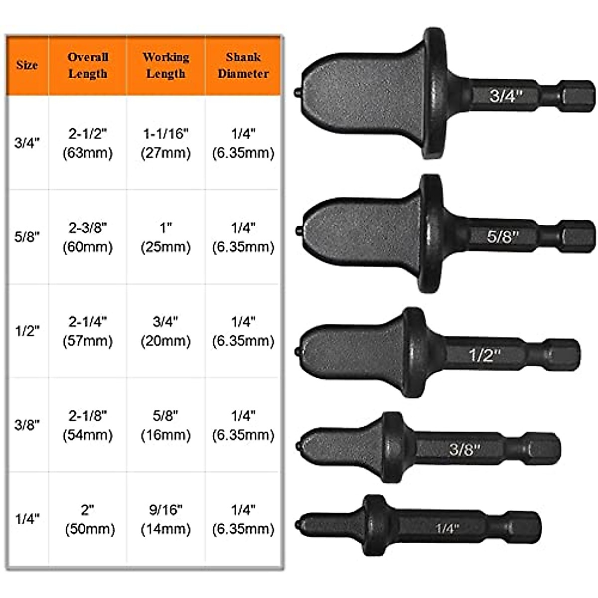 Bestgle 5 Pcs Swaging Tool Drill Bit Set, 1/4 Inch Hex Shank Copper Pipe Swagging Drill Bits Air Conditioner Tube Expander Flaring Tools Copper Pipe Swagging Flare Tools Copper Tubing Repairment Kit