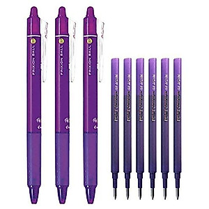 Pilot FriXion Ball Knock Retractable Erasable Gel Ink Pens, Extra Fine Point 0.7mm, Violet Ink, 3 Pens & 6 Refills Value Set