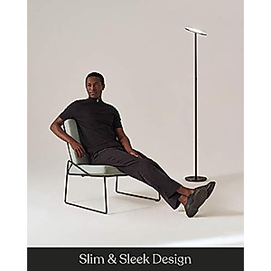 Brightech Sky LED Floor lamp, Torchiere Super Bright Floor Lamp for Living Rooms & Offices - Dimmable, Tall Standing Lamp for Bedroom Reading - Black Chrome