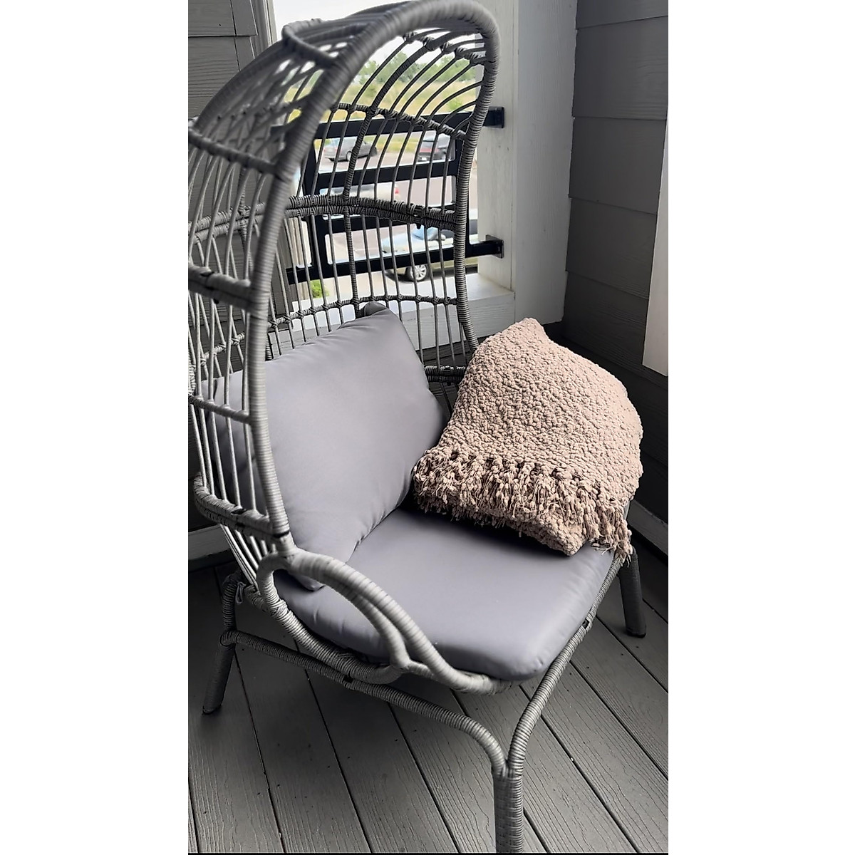 YITAHOME Outdoor Narrow Egg Chair Wicker, Patio Rattan Basket Chair with 370lbs Capacity Indoor Egg Chairs with Stand & Cushion Cocoon Chair for Bedroom, Patio, Balcony - Grey