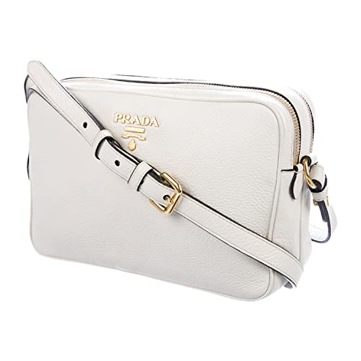 Prada Women's White Vitello Phenix Leather Crossbody HandBag 1BH079