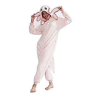 XIGUAGUO Adult Onesie Axolotl Cosplay Costume Animal Plush Homewear Sleepwear Jumpsuit for Men Women Girls Boys Teens