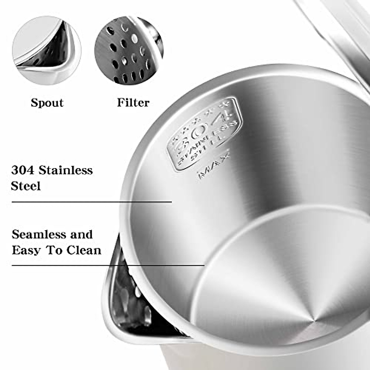 Dezin Electric Kettle, 0.8L Portable Travel Kettle with Double Wall Construction, Stainless Steel Electric Tea Kettle for Business Trip, Small Electric Kettle with Auto Shut-Off, White (Without Cup)