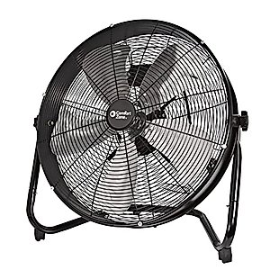 Comfort Zone CZHV20S 20” 3-Speed High-Velocity Slim Industrial Drum Fan, All-Metal Construction, 180-Degree Adjustable Tilt, Large Knobs to Lock Tilt Angle, 5-Aluminum Blades, and Carry Handle, Black
