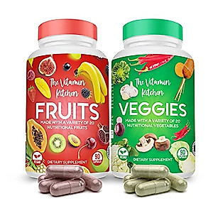 The Vitamin Kitchen Fruit and Veggie Supplements-90 Fruits, 90 Veggies Capsules to Boost Energy Balance - Whole Food Fruits and Vegetable from Nature - Made in USA - Soy & Vegan Free (Pack of 2)