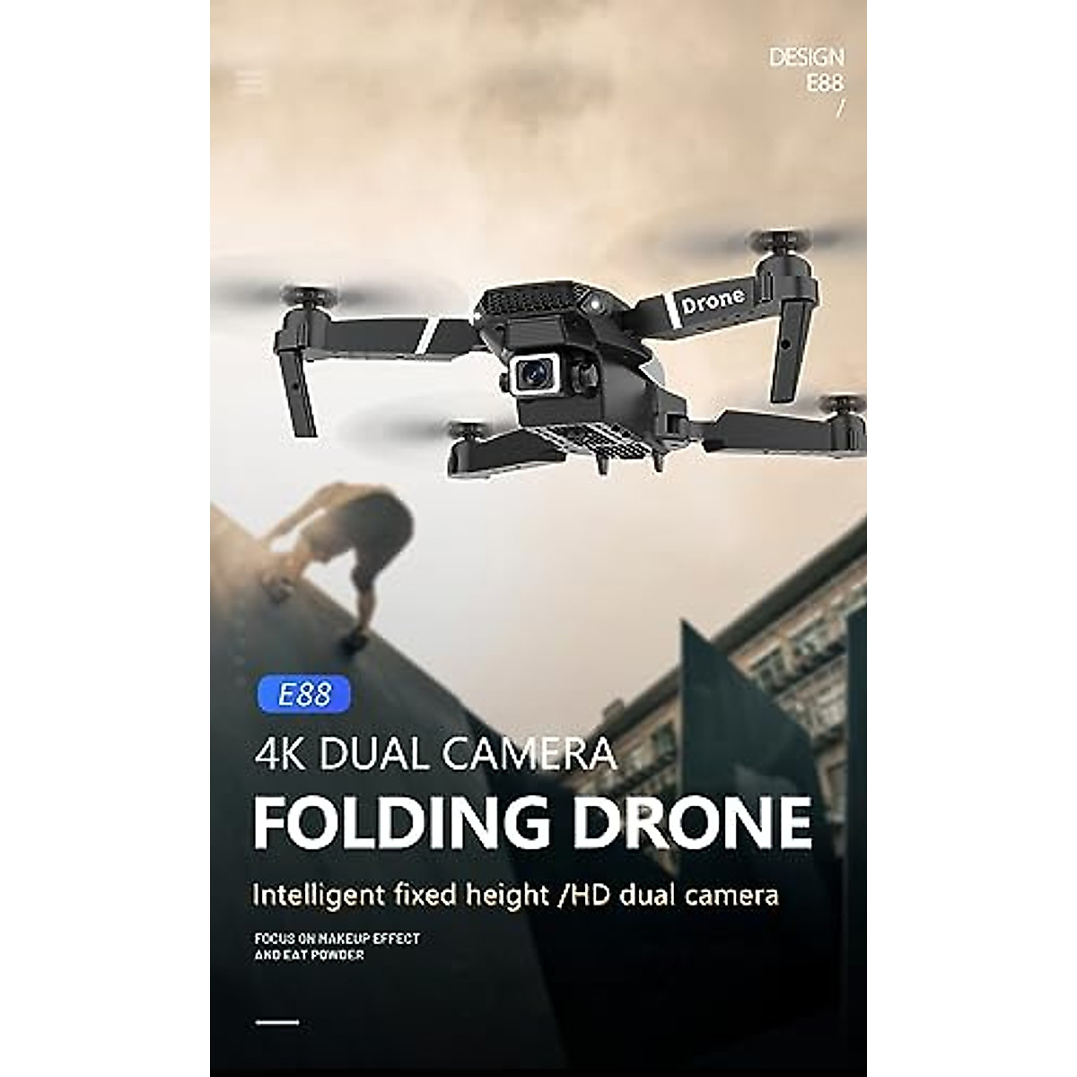 E88 Pro Drone with 4K Camera, WiFi FPV 1080P HD Dual Foldable RC Quadcopter Altitude Hold, Headless Mode, Visual Positioning, Auto Return Mobile App Control, Black, 7.83 x 7.17 x 2.87 inches